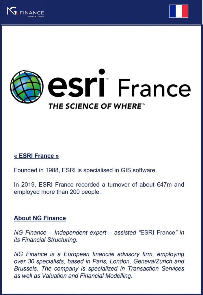 NG Finance a assisté la société "ESRI France" dans sa Structuration Financière. - NG Finance